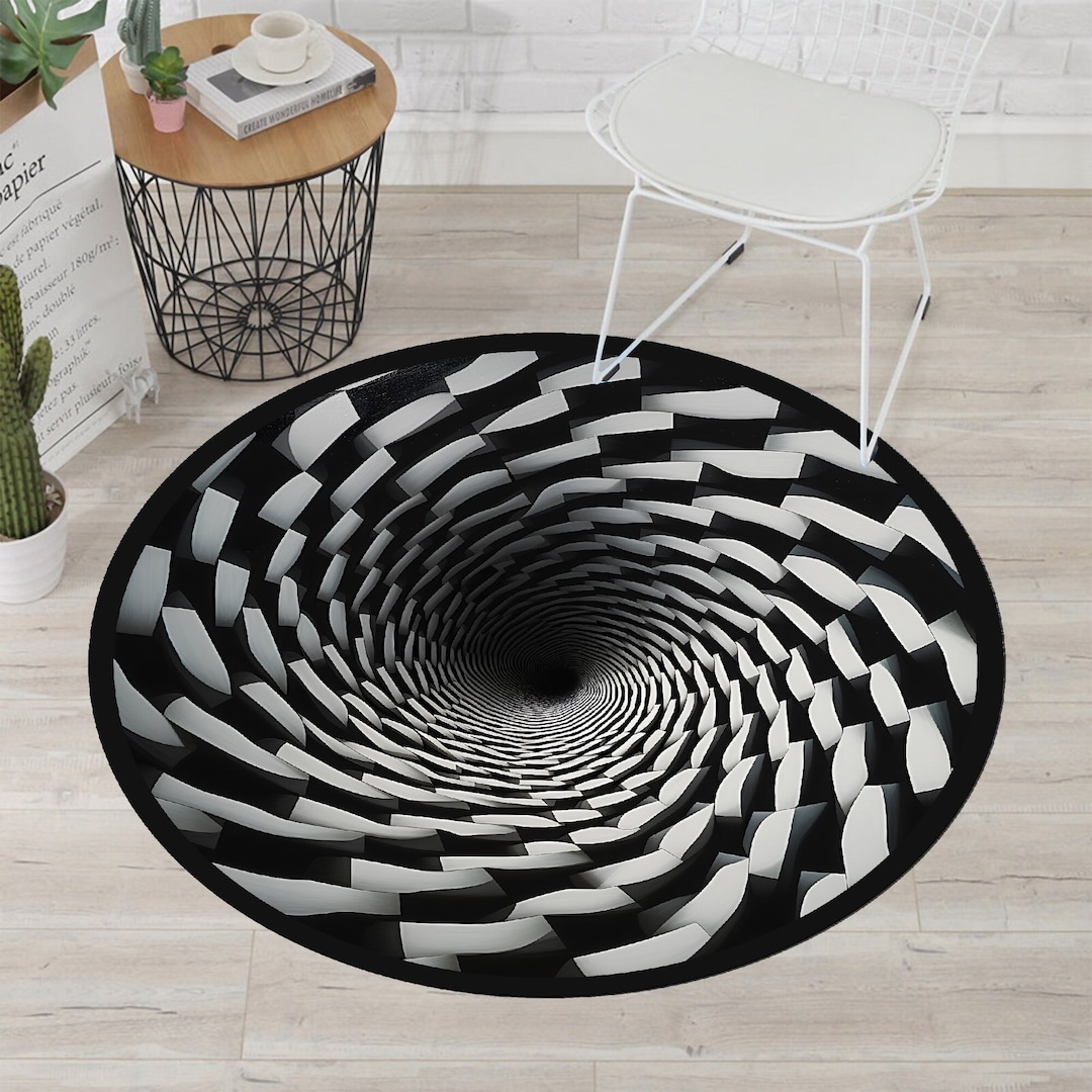 Optical Illusion Rug, Round Rug, Vortex Rug, Geometric Rug, 3D Rug ...