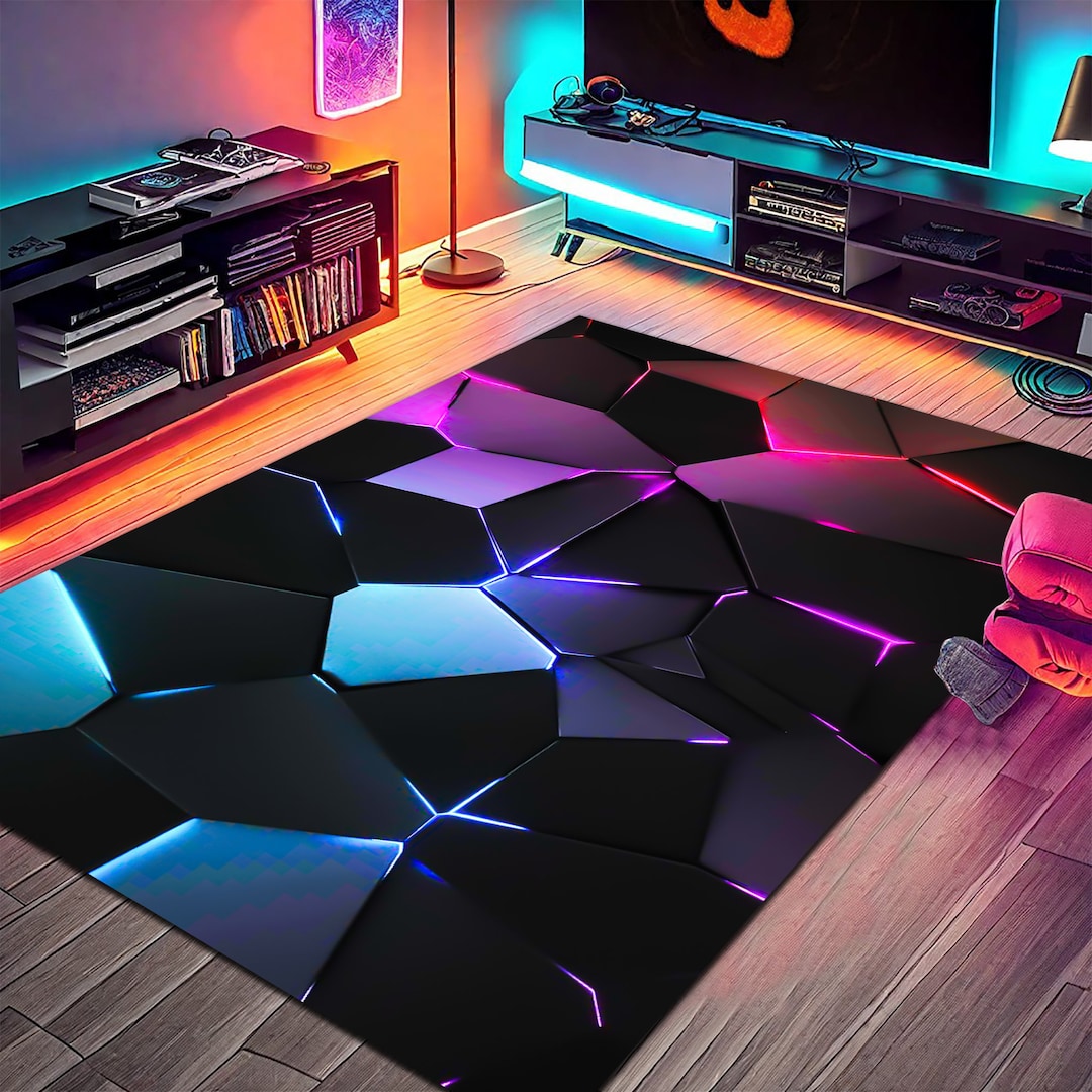 Gamer Rug,geometric Rug,gaming Rug,play Room Rug,colorful Rug, Neon ...