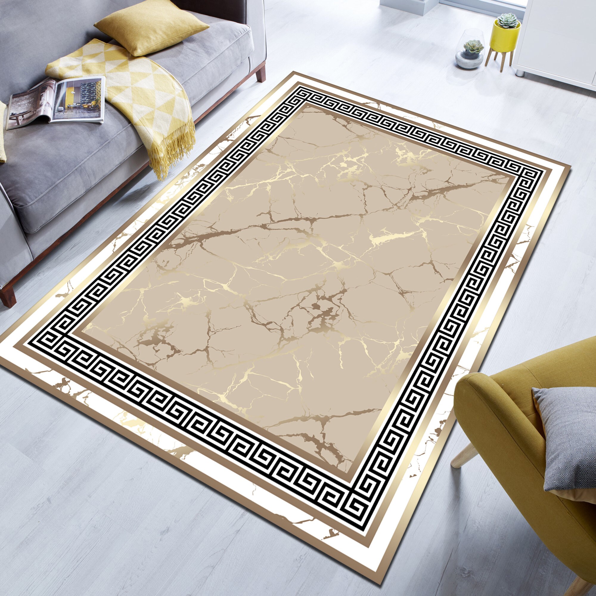 Marble Rug, Gold Marble Rug, Modern Rug, Non-slip Rug,living Room Rug ...