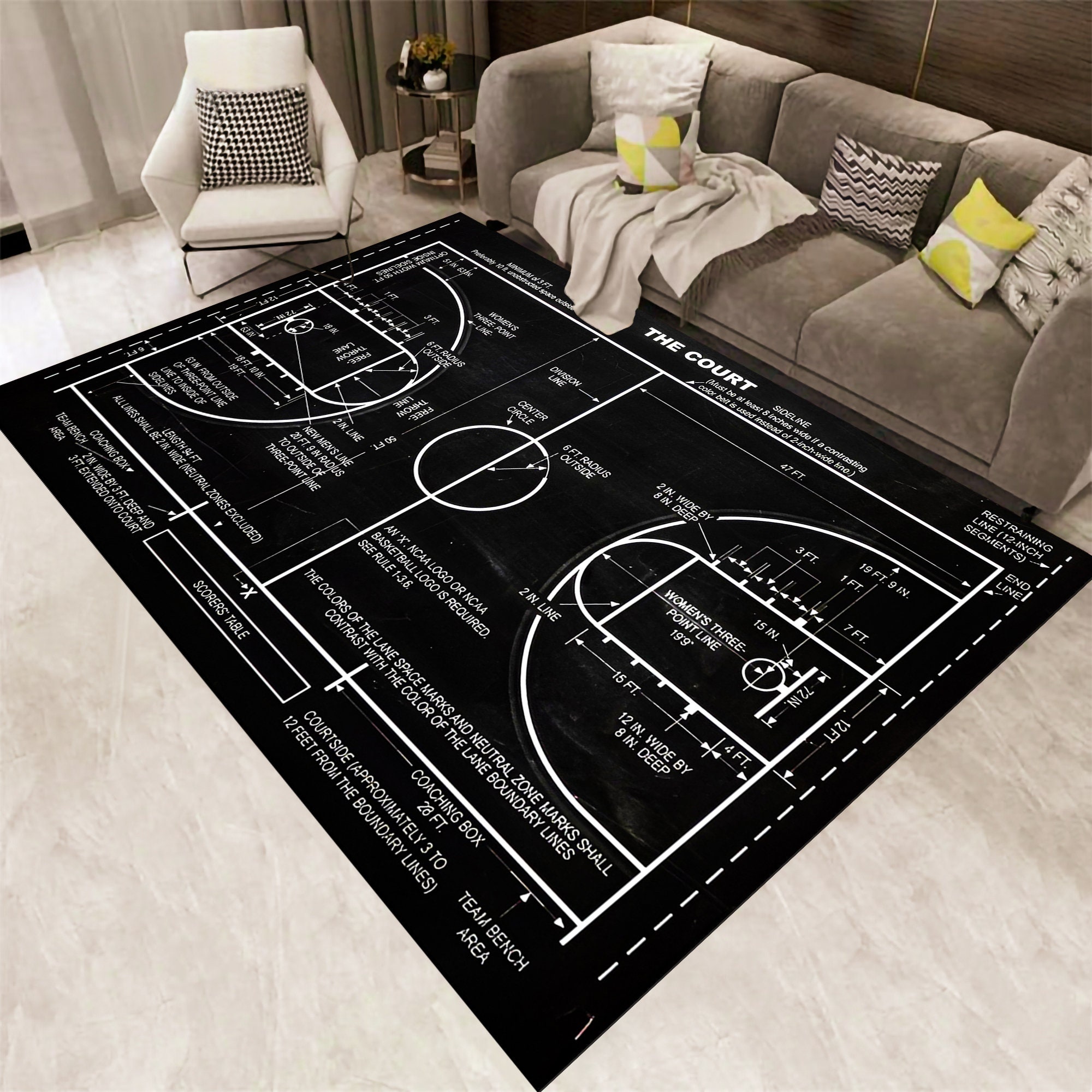 Basketball Court Rug, Basketball Rug, Sports Rug, NBA Rug, Minimalist ...