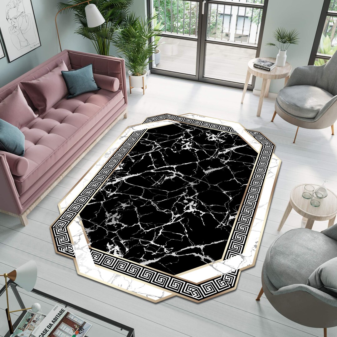 Framed Rug, Black Marble Rug, Marble Pattern Rug, Home Decor , Salon ...