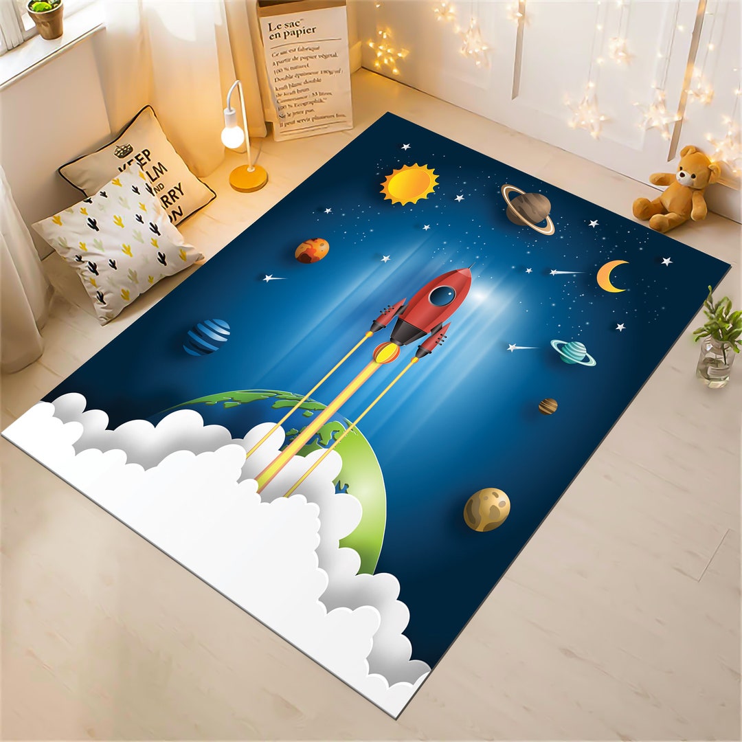 Space Pattern Rug, Rocket Rug, Nursery Rug, Kids Rug, Custom Rug ...