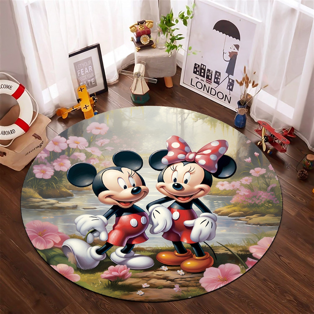 Minnie Mouse Rug,mickey Mouse Rug, Nursery Rug, Round Rug, Minimalist ...