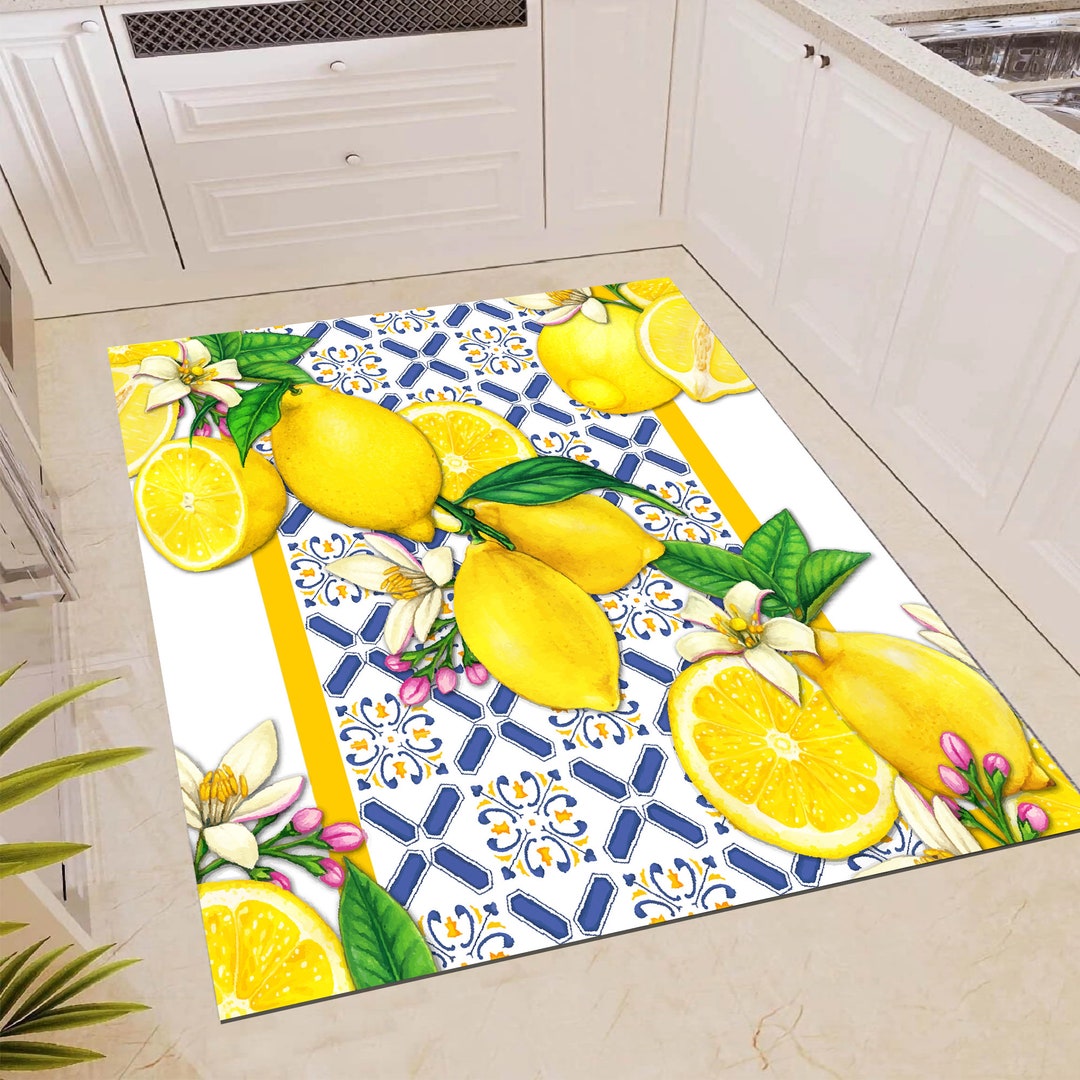 Lemon Pattern Rug, Ceramic Pattern Rug, Kitchen Rug, Non-slip Kitchen ...