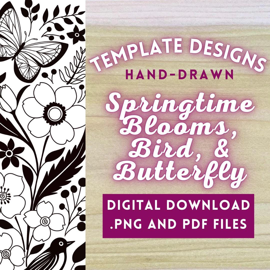 Springtime Flowers Bird Butterfly PNG Digital Files // Art Patterns ...