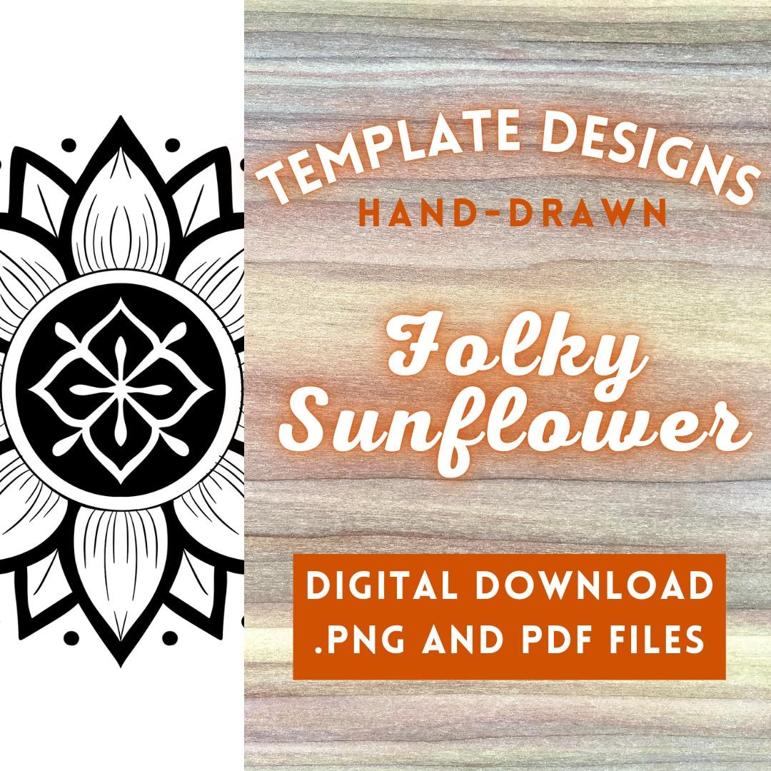 Folk Sunflower PNG Digital File // Art Patterns, Pyrography Templates ...
