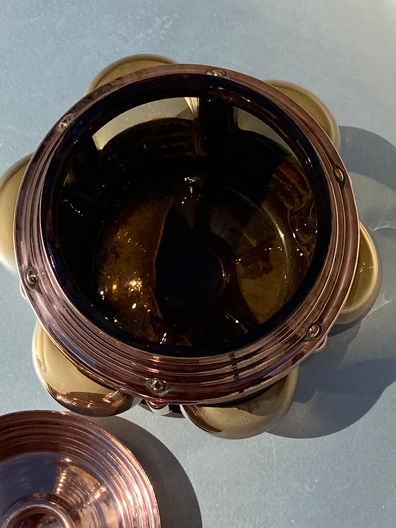 Antique Arts and Crafts Copper and Pale Amber Blown Glass Tobacco Jar ...