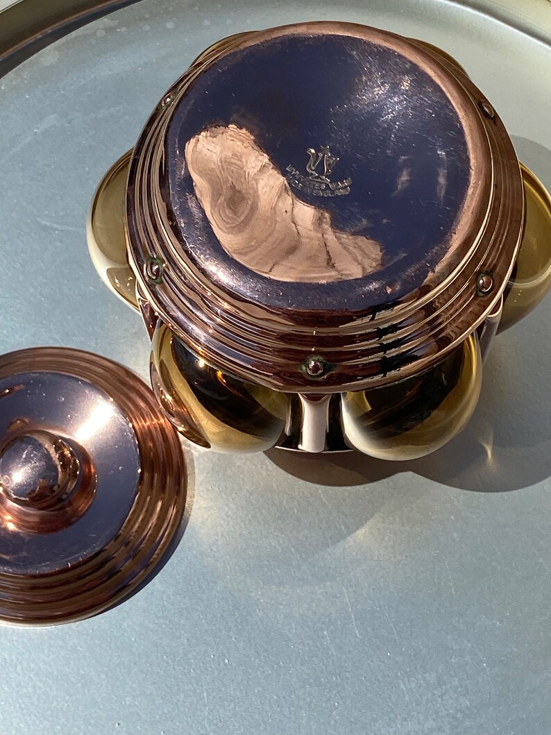 Antique Arts and Crafts Copper and Pale Amber Blown Glass Tobacco Jar ...