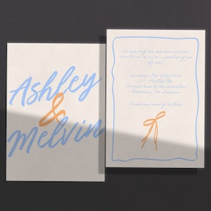 Handwritten Wedding Invitation Template , Blue and Orange Simple Invite ...