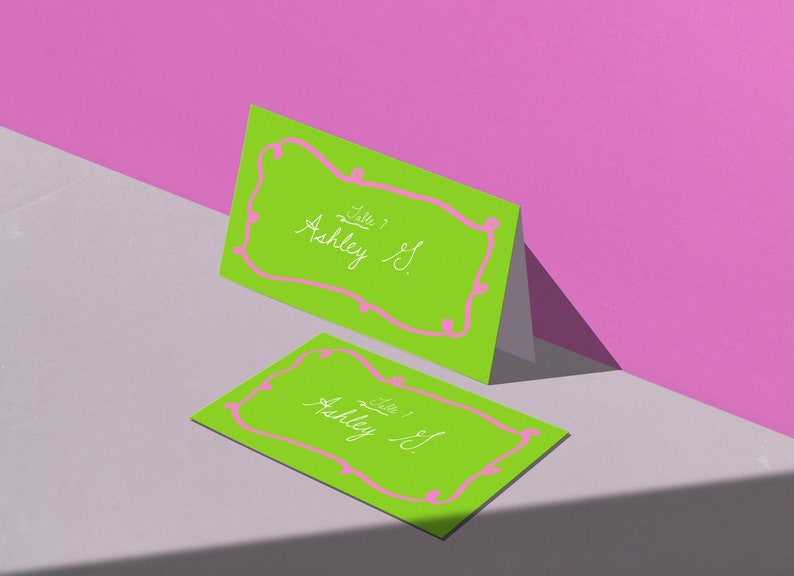 Whimsical Handwritten Menu Place Card Template, Bright Twirly Reception ...