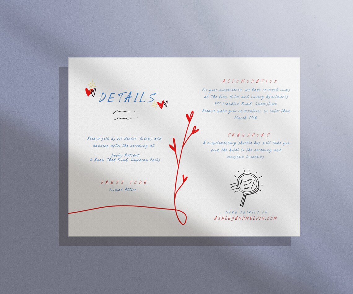 Whimsical Wedding Invitation Template Set, Hand Drawn & Handwritten ...