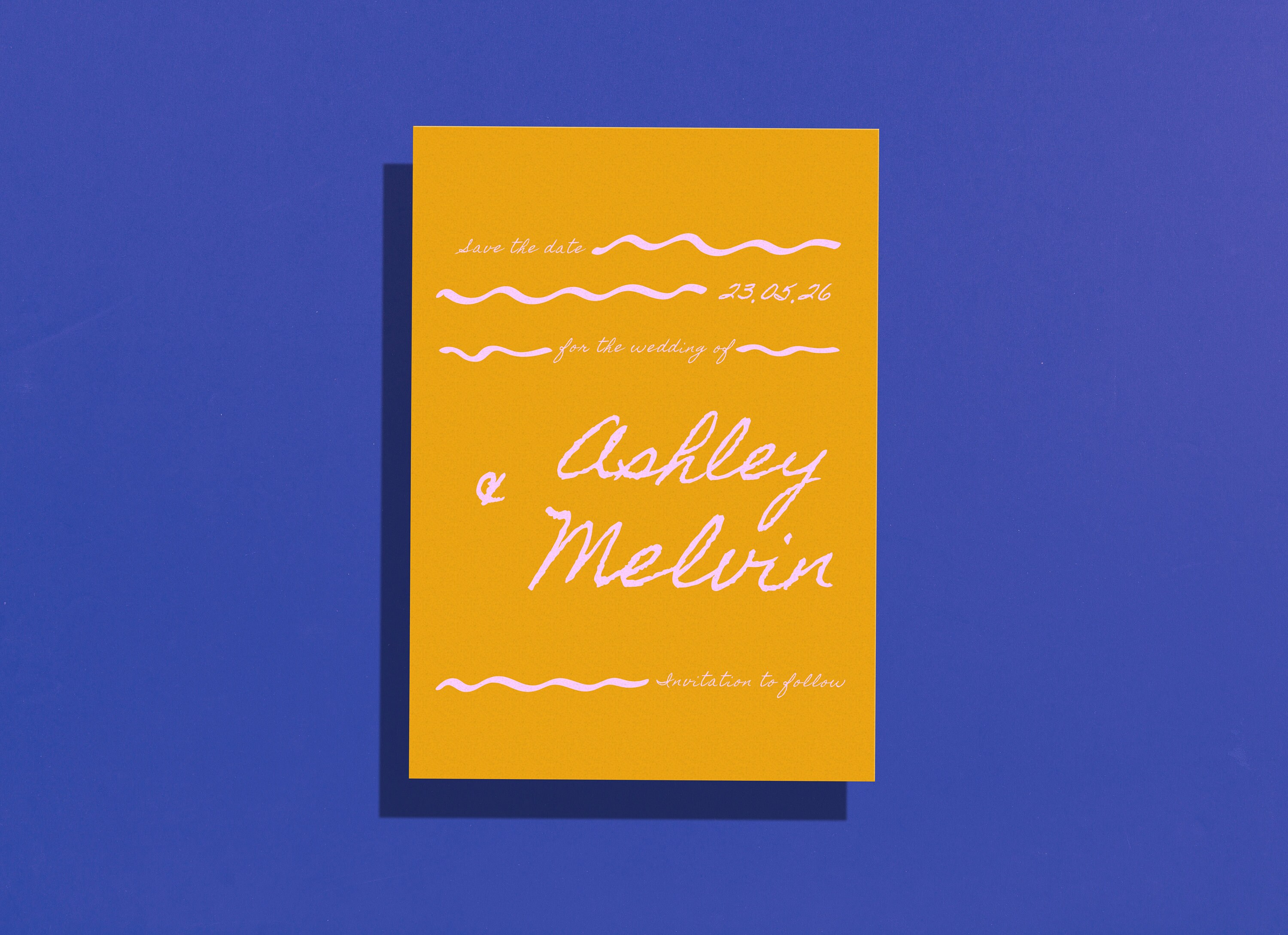 Wavy Wedding Invitation Suite, Handwritten Wedding Invite, Bright ...