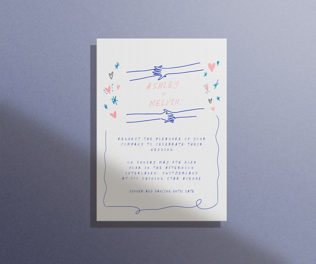 Whimsical Wedding Invitation Template, Handwritten, Hand Drawn ...