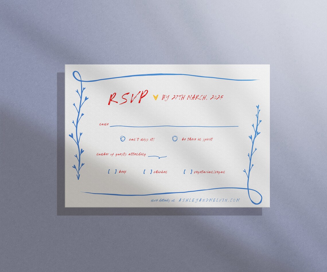 Whimsical Wedding Invitation Template Set, Hand Drawn & Handwritten ...