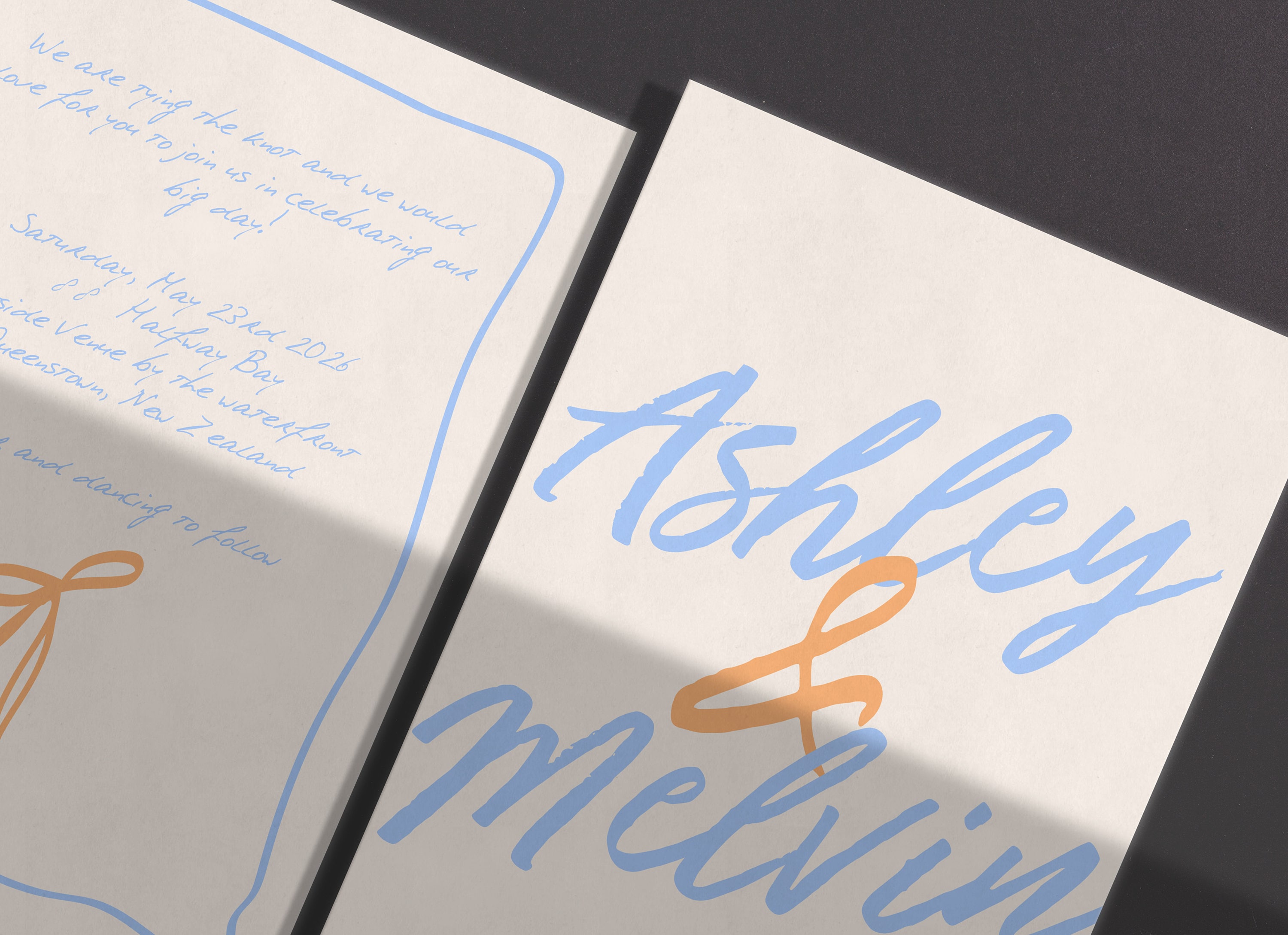Handwritten Wedding Invitation Template , Blue and Orange Simple Invite ...