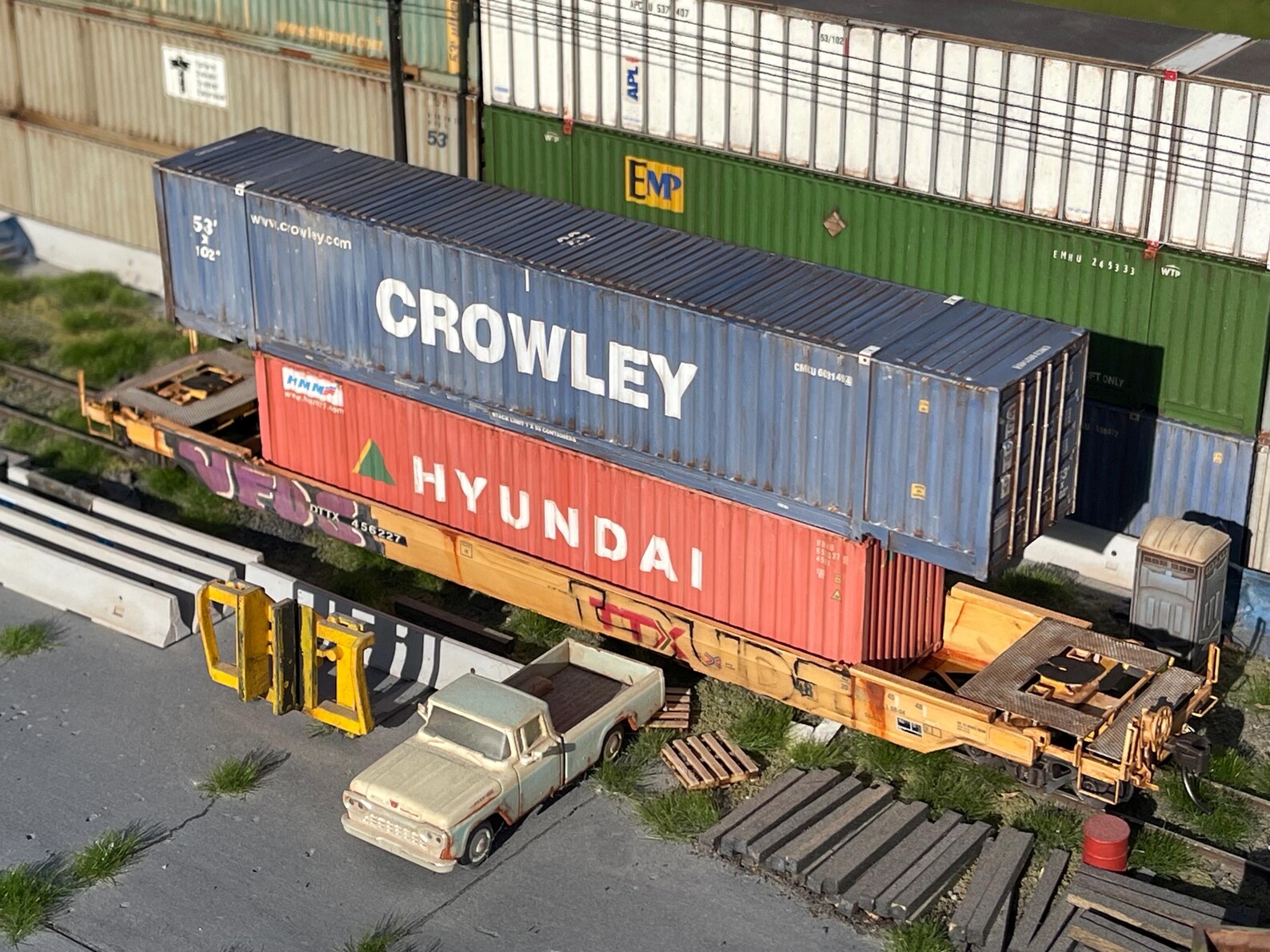 HO Scale Weathered Atlas TTX 48’ Stack Car With Containers - Etsy