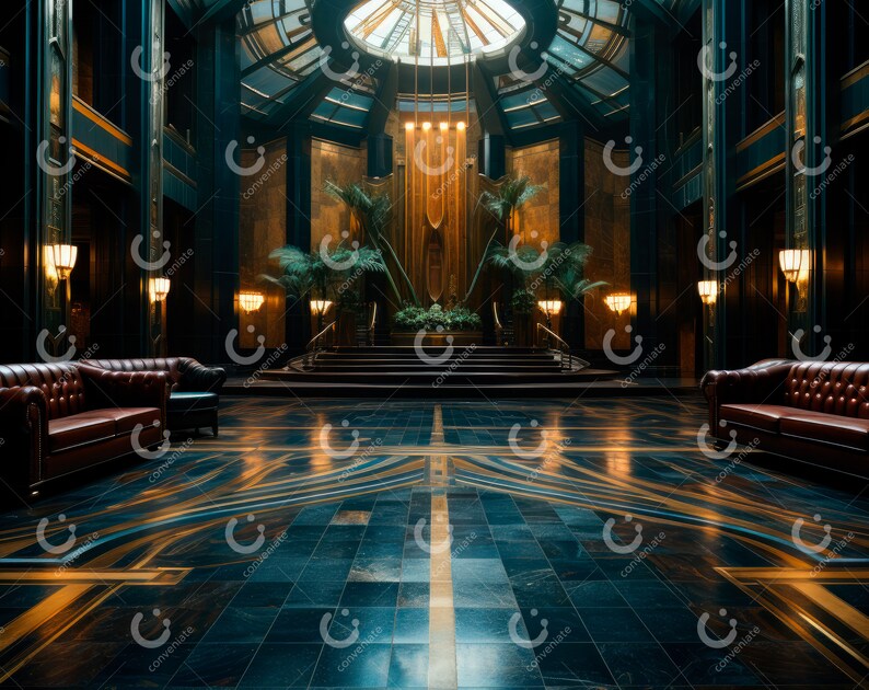 Art Deco Hotel Lobby Backdrops: Vintage Photography (PNG Digital ...