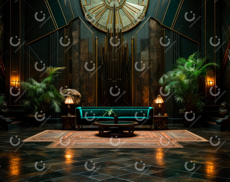 Art Deco Hotel Lobby Backdrops: Vintage Photography (PNG Digital ...