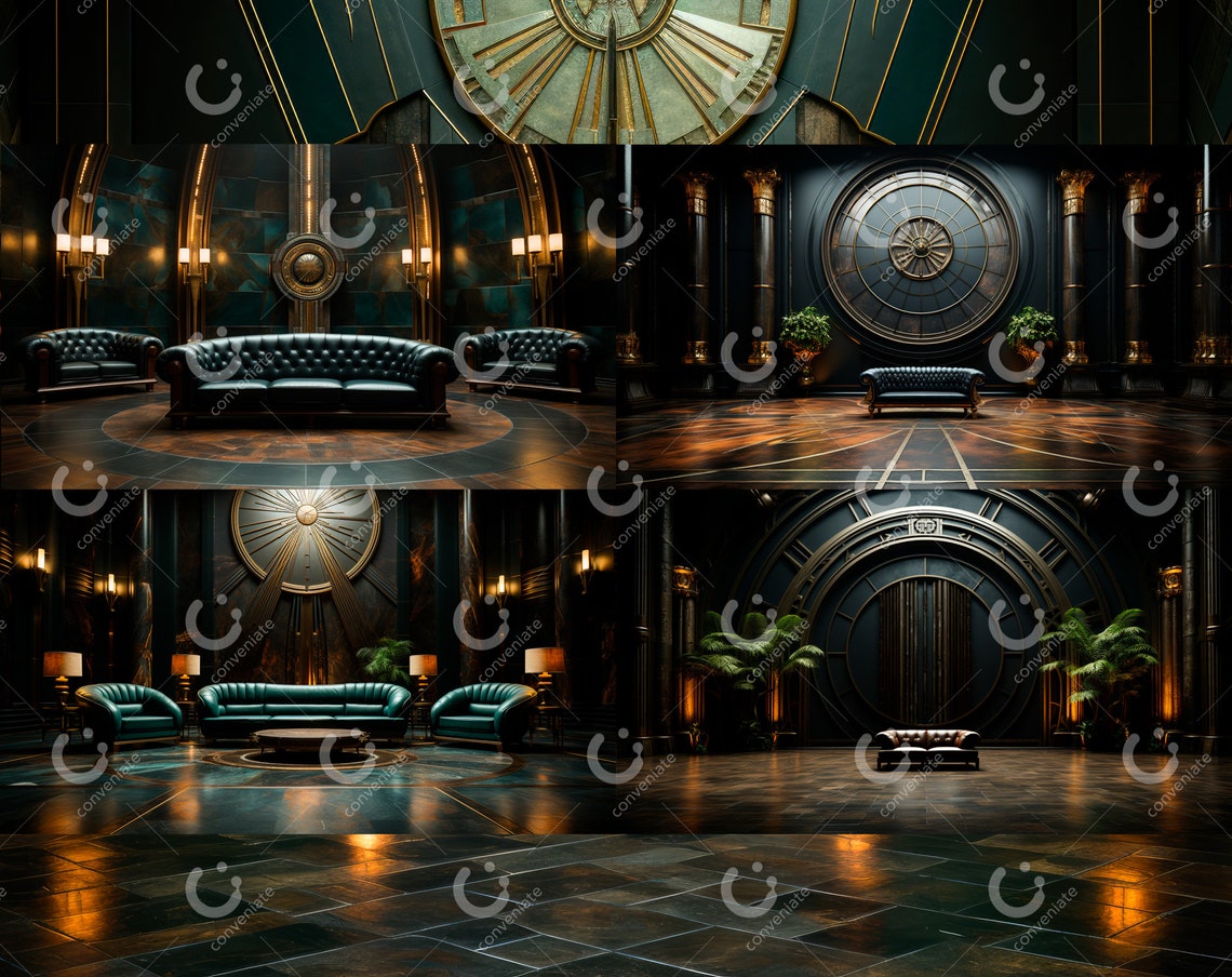 Art Deco Hotel Lobby Backdrops: Vintage Photography (PNG Digital ...