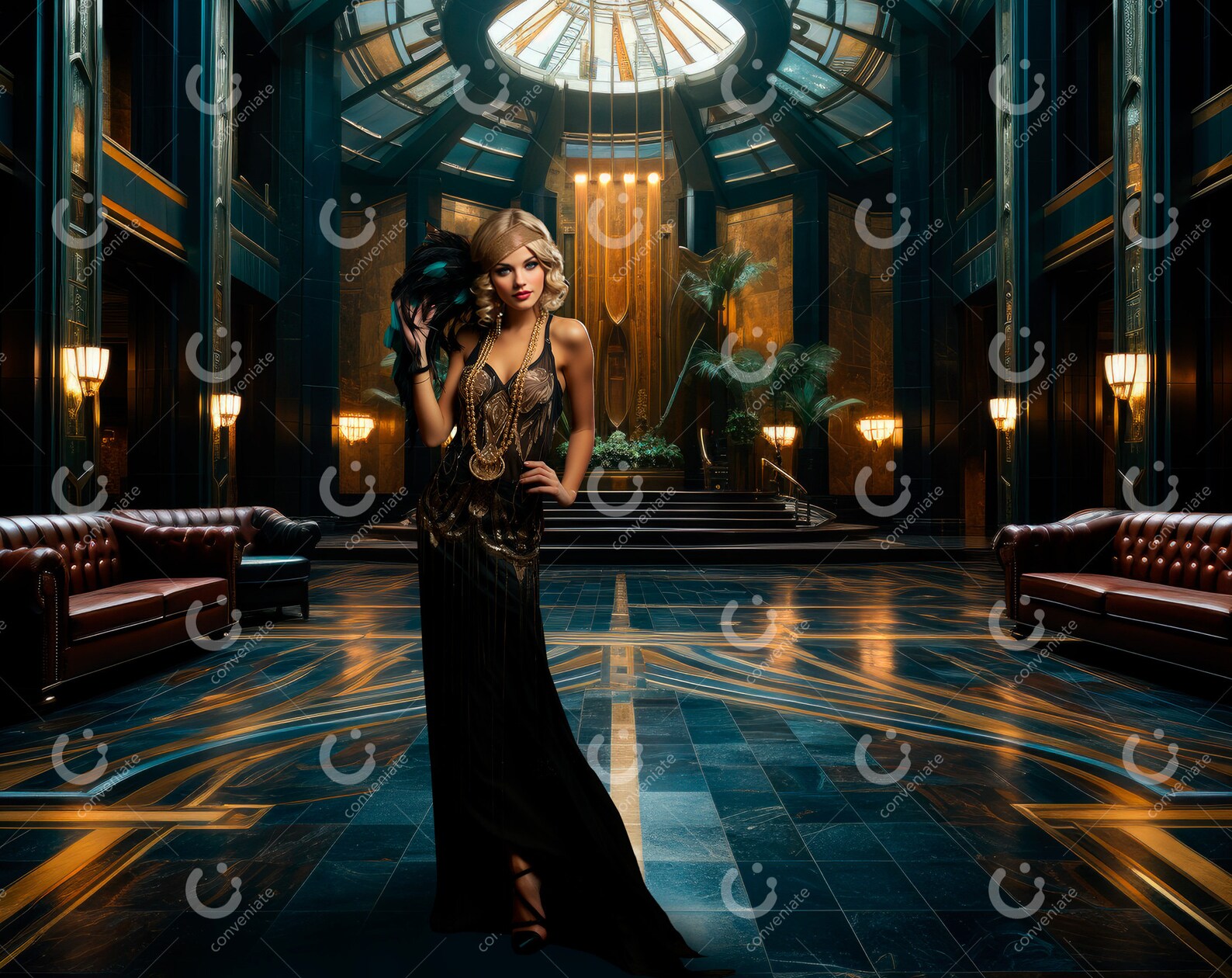 Art Deco Hotel Lobby Backdrops: Vintage Photography (PNG Digital ...