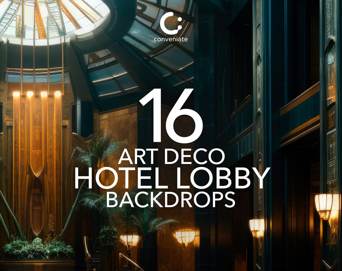 Art Deco Hotel Lobby Backdrops: Vintage Photography (PNG Digital ...