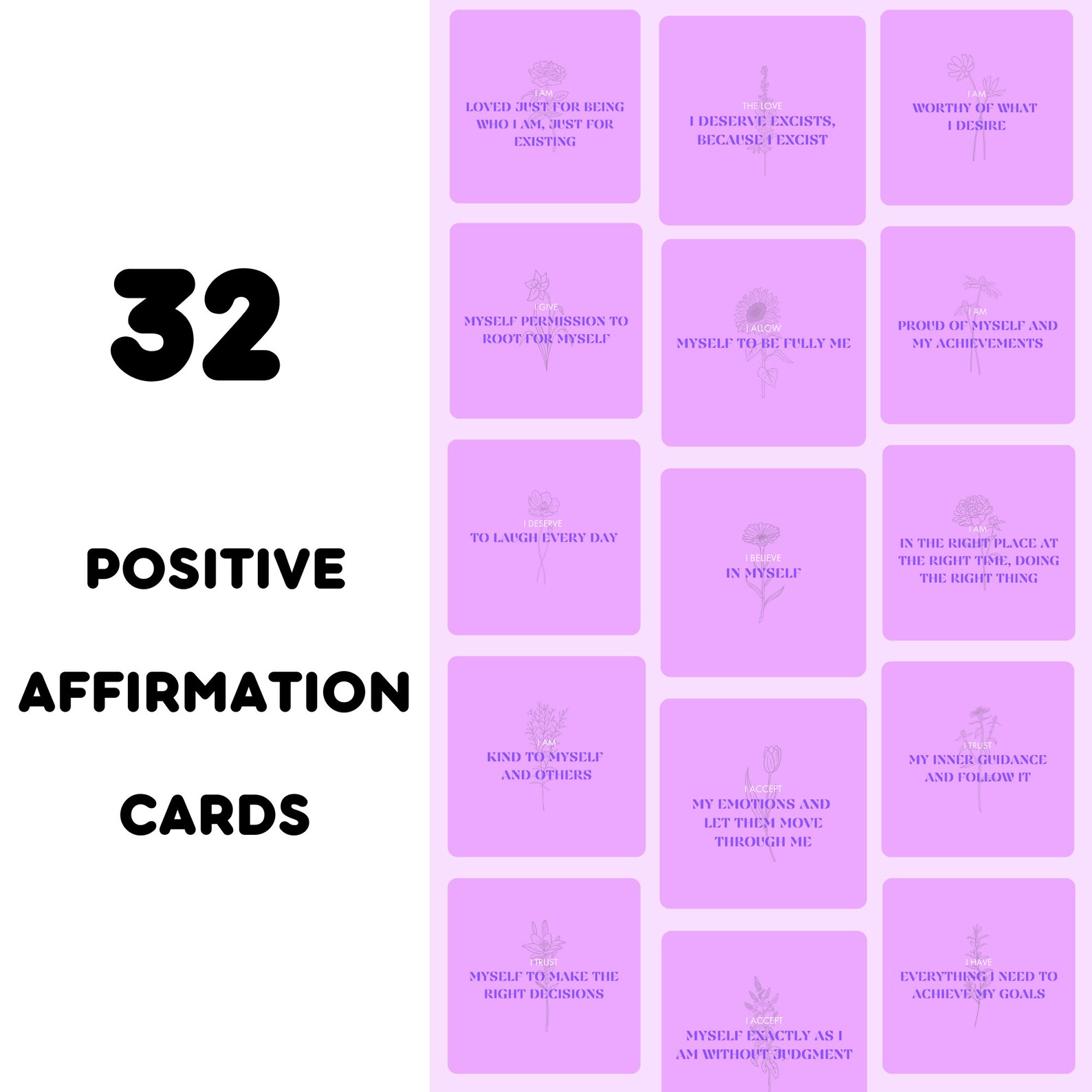 32 Positive Affirmation Cards, Mindfulness Cards, Affirmation Cards ...