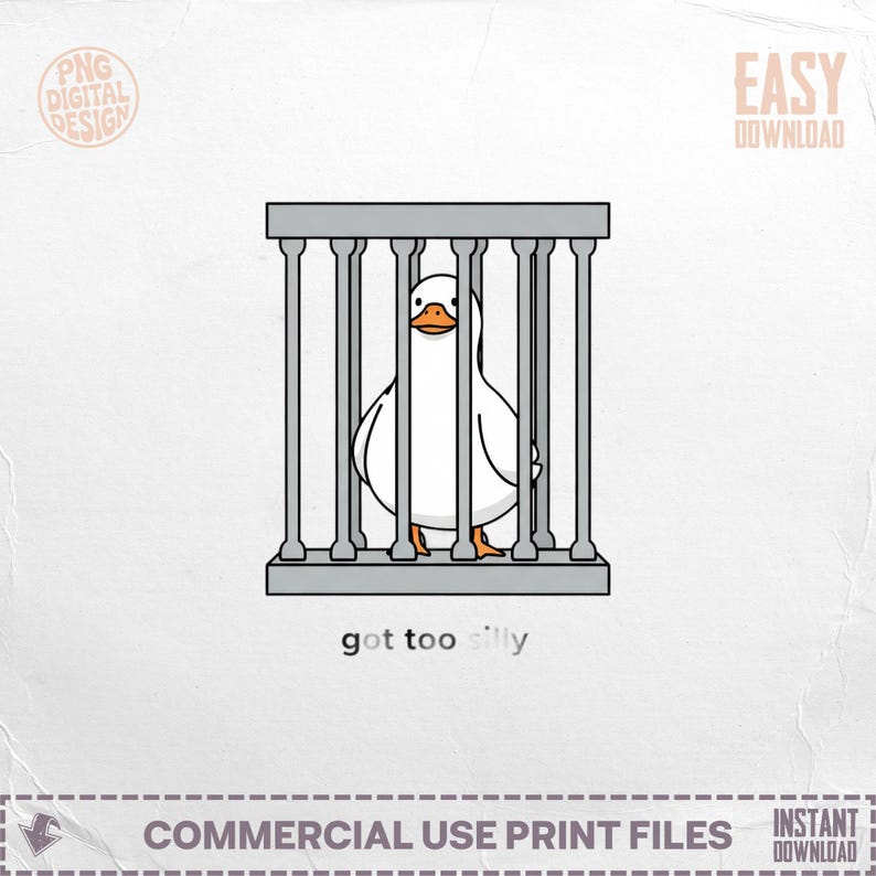Silly Goose in Jail T-shirt PNG, Funny Goose Digital Art, Quirky Duck ...