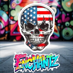 American Flag Skull Sticker - Patriotic and Edgy Design - Etsy