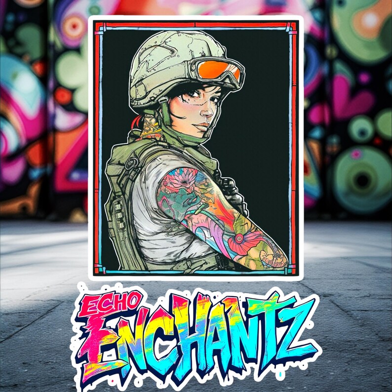 Vinyl Sticker Female Soldier Floral Tattoo Laptop Decal Skateboard ...