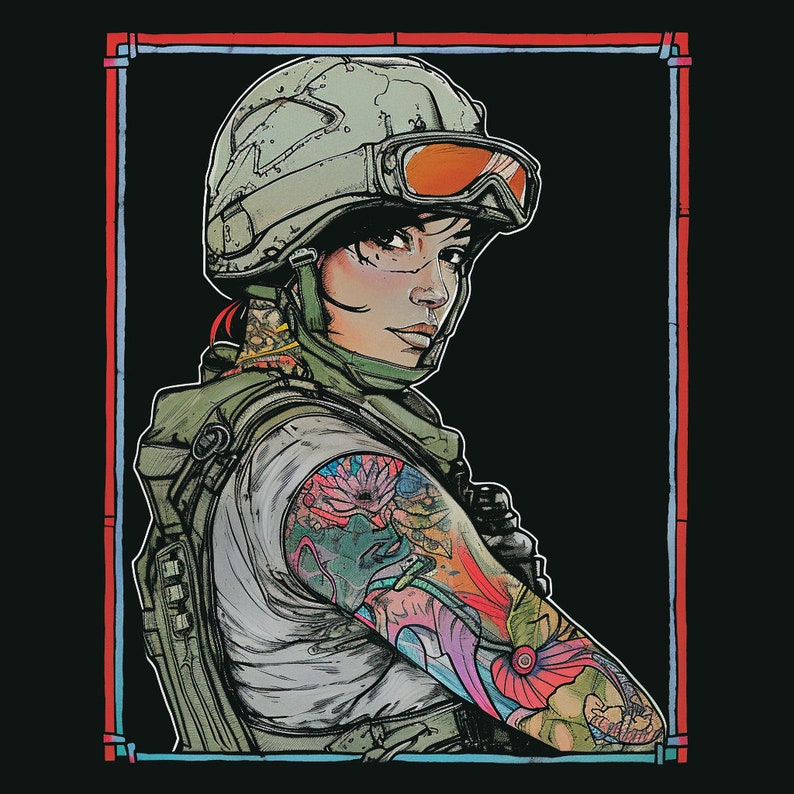 Vinyl Sticker Female Soldier Floral Tattoo Laptop Decal Skateboard ...