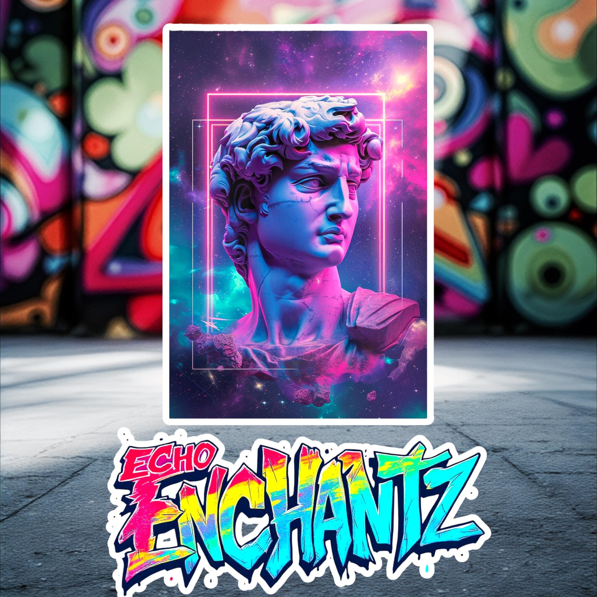 Neon Dreams - Synthwave Marble Statue Sticker - Etsy