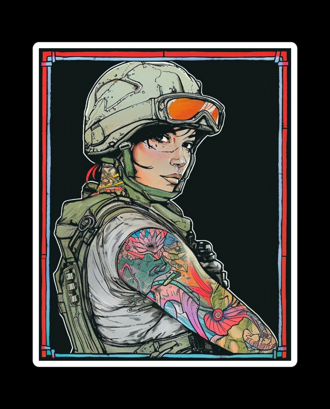 Vinyl Sticker Female Soldier Floral Tattoo Laptop Decal Skateboard ...