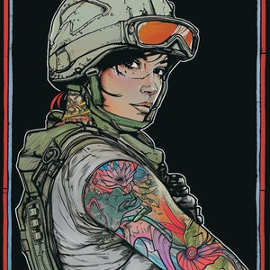 Vinyl Sticker Female Soldier Floral Tattoo Laptop Decal Skateboard ...