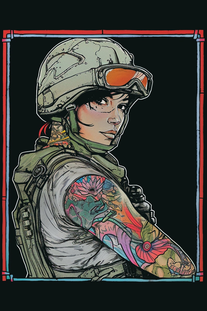 Vinyl Sticker Female Soldier Floral Tattoo Laptop Decal Skateboard ...