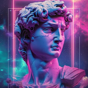 Neon Dreams - Synthwave Marble Statue Sticker - Etsy