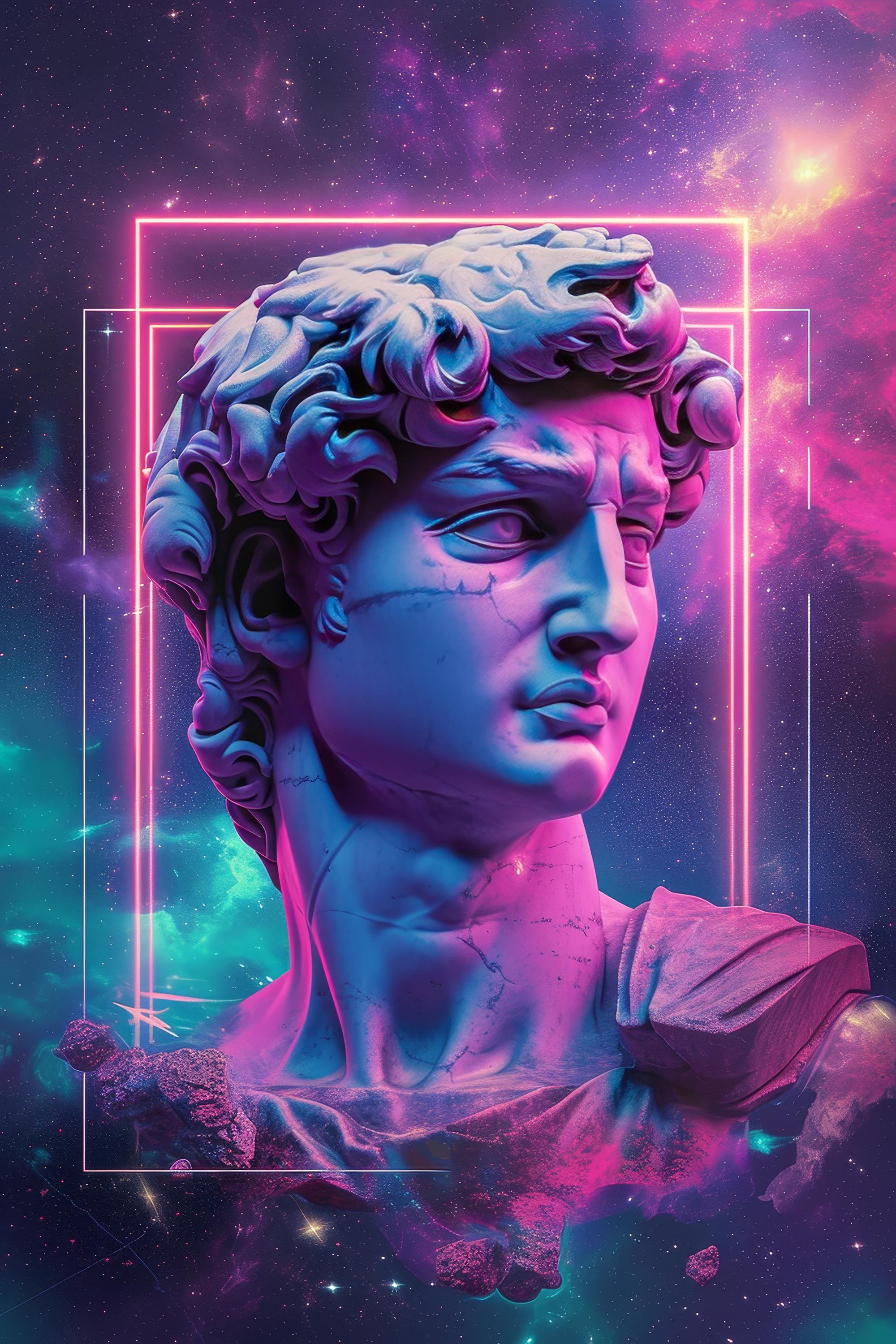 Neon Dreams Synthwave Marble Statue Sticker - Etsy