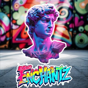 Neon Dreams - Synthwave Marble Statue Sticker - Etsy