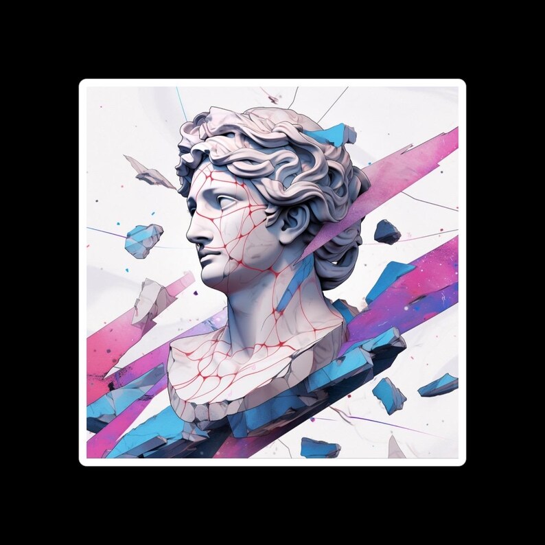 Pixelated Elegance: Marble Statue Sticker With Abstract Geometric ...