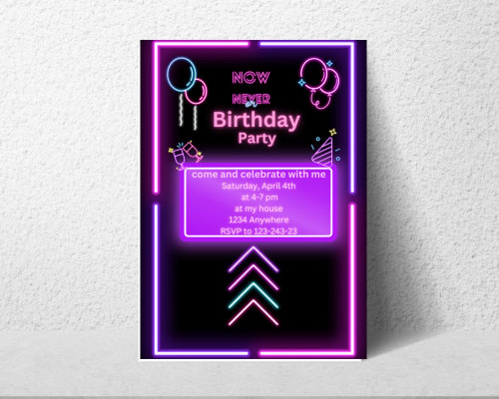 Editable Neon Color Birthday Invitation Template, Printable Birthday ...