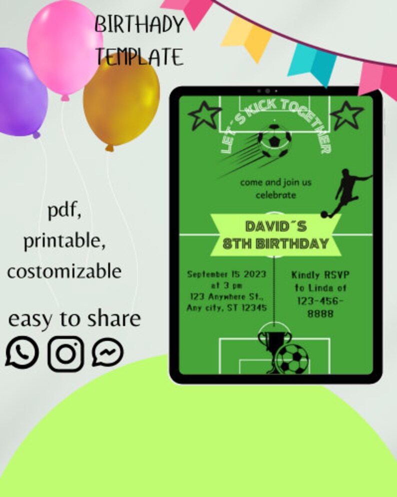 Editable Soccer Birthday Invitation Template Printable - Etsy