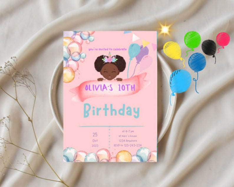 Editable Sweet Girl Birthday Invitation Template, Printable Birthday ...