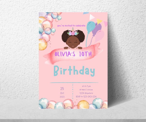 Editable Sweet Girl Birthday Invitation Template, Printable Birthday ...