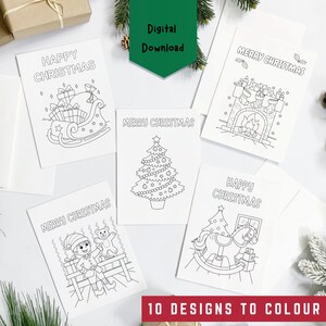 Printable Christmas Colouring Cards Fun Family Activity Pack of 10 ...