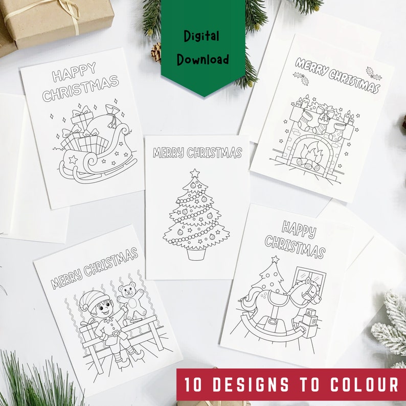 Printable Christmas Colouring Cards Fun Family Activity Pack of 10 ...
