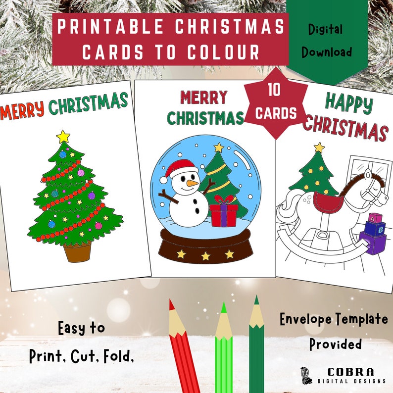 Printable Christmas Colouring Cards Fun Family Activity Pack of 10 ...