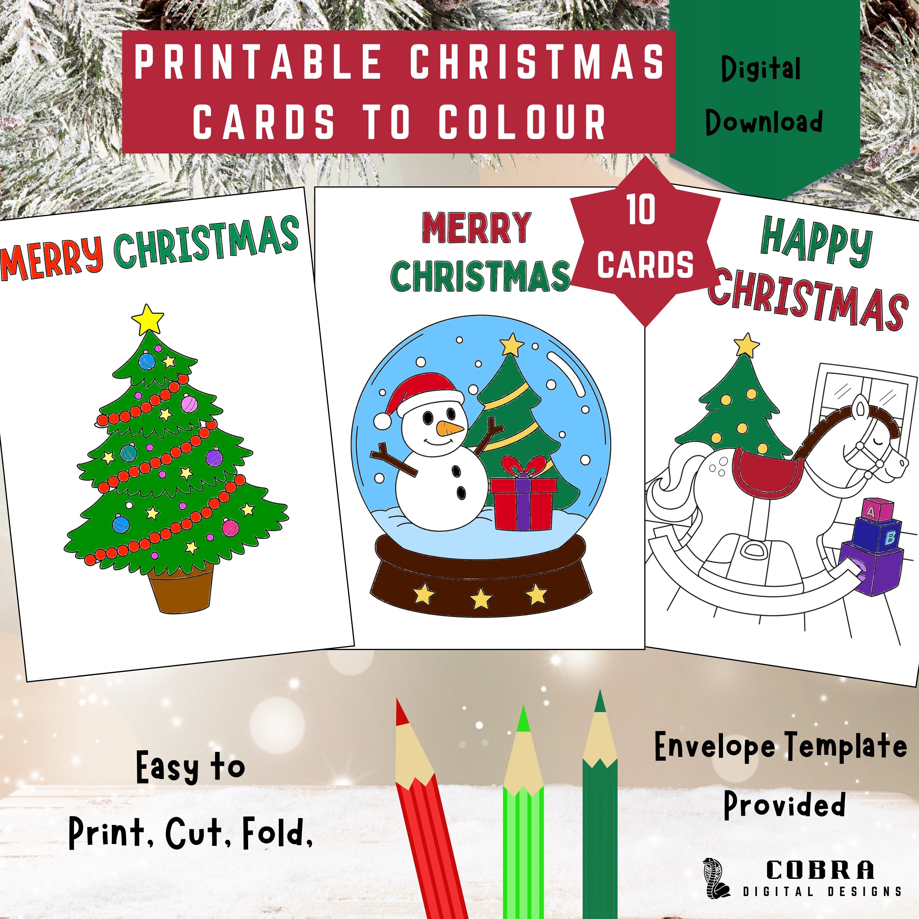 Printable Christmas Colouring Cards Fun Family Activity Pack of 10 ...