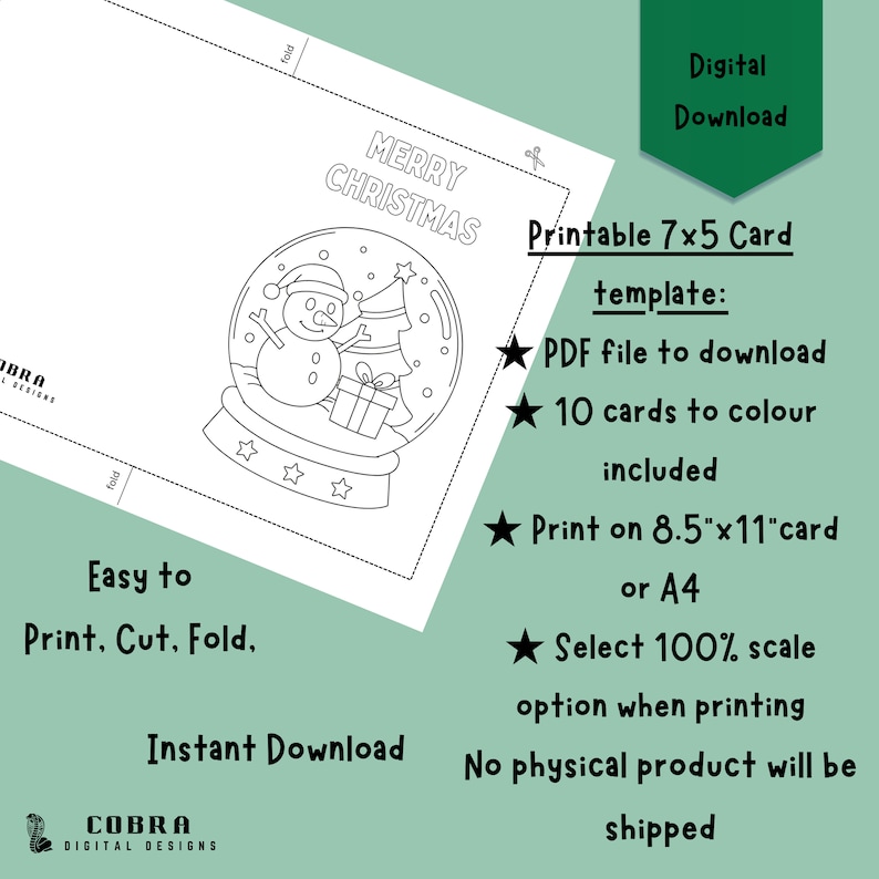 Printable Christmas Colouring Cards Fun Family Activity Pack of 10 ...