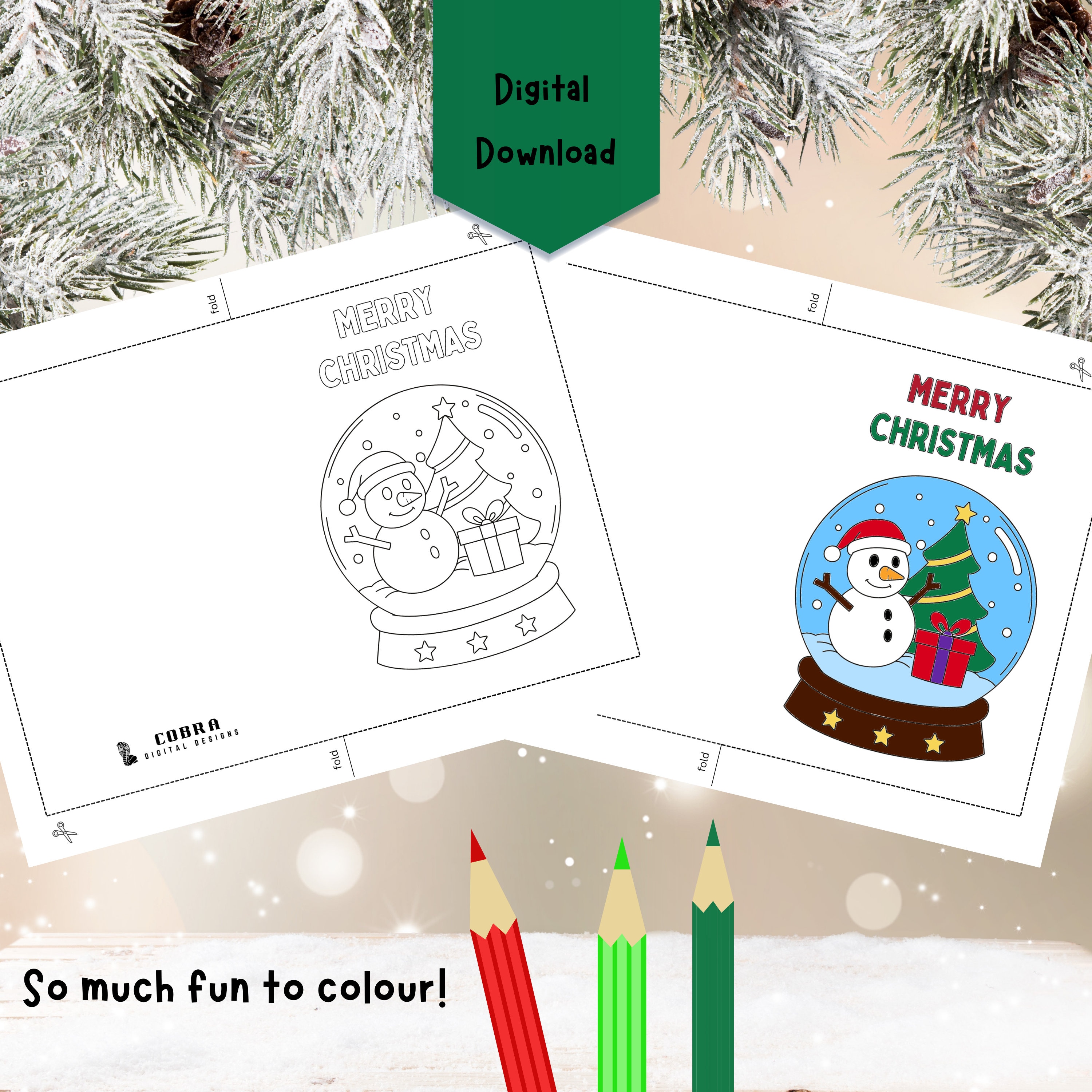 Printable Christmas Colouring Cards Fun Family Activity Pack of 10 ...