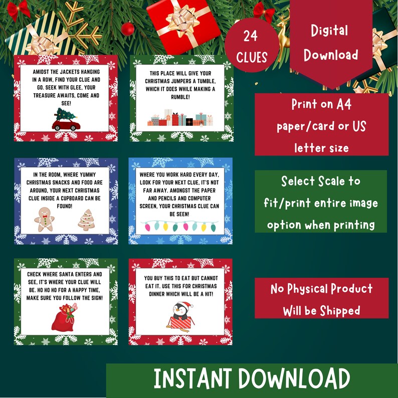 Christmas Indoor Treasure Hunt, Printable Kids Scavenger Quest, 24 ...