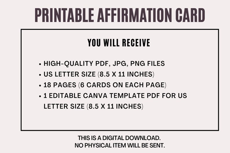 100 Positive Affirmation Cards Printable, Editable Canva Template ...
